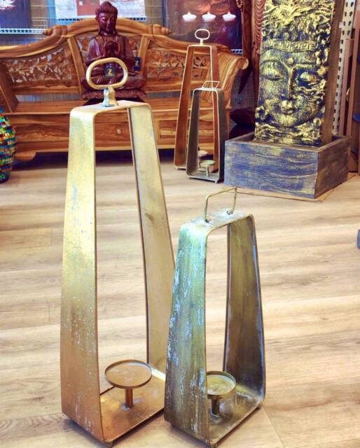 Tall Lantern Candle Holder French Medieval Style Trapezoid Gold ...
