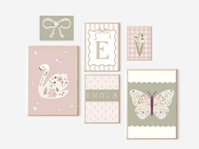 Set Of Girls Pretty Pink & Sage Green Gallery Wall Prints, With A ...