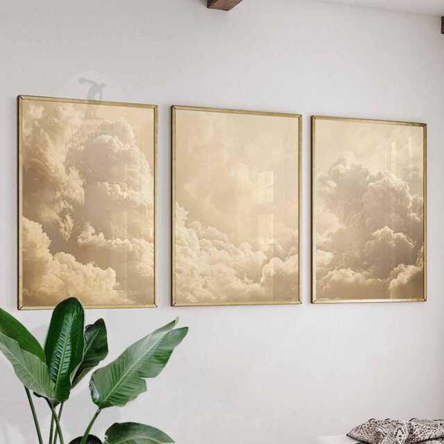 Beige Clouds Bedroom Wall Art Set Of 3 Prints, White Sky Posters ...