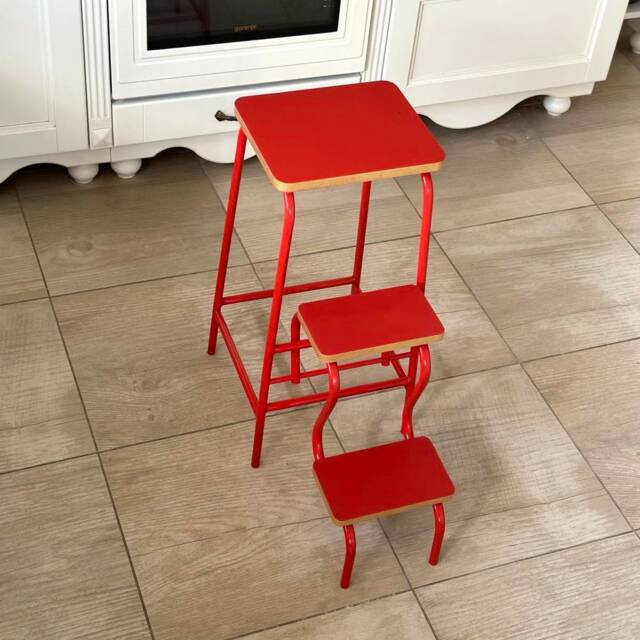 Fold Out Step Stool Adult Metal & Wood, 3 Step Ladder, Library Steps ...
