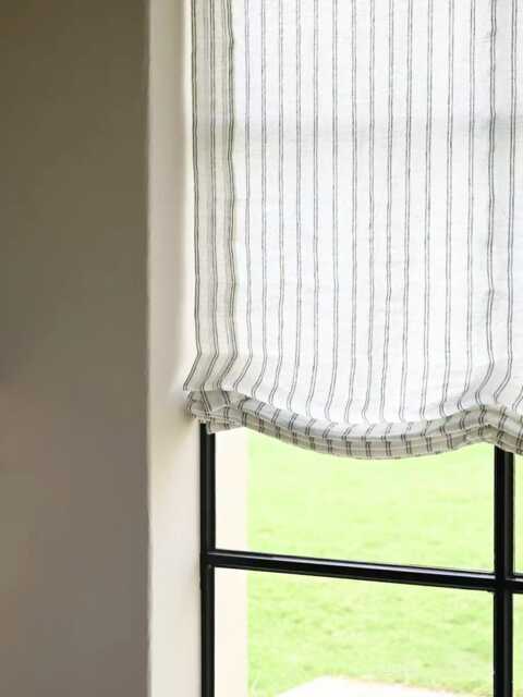 100% Striped Linen Custom Roman Shades With Chain Mechanism, Relaxed ...