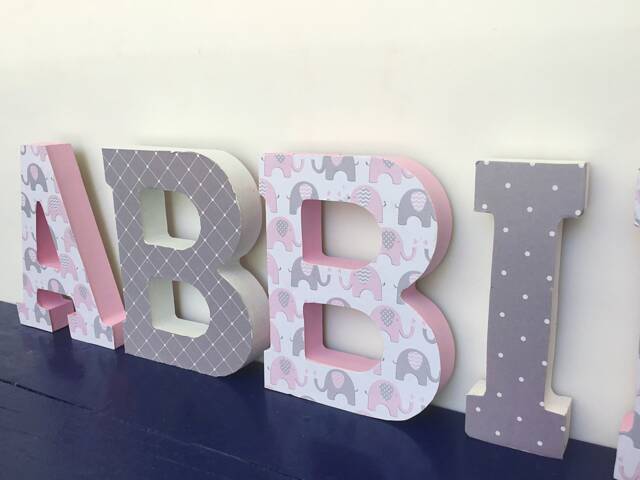 Custom Wood Letters For Newborn Girl, Wooden Name Sign, Pink Elephant ...