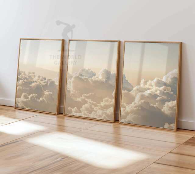 Beige Clouds Bedroom Wall Art Set Of 3 Prints, White Sky Posters ...