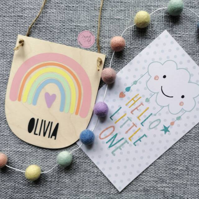 Personalised Handpainted Boho - Monochrome Pastel Rainbow Flag Pennant ...