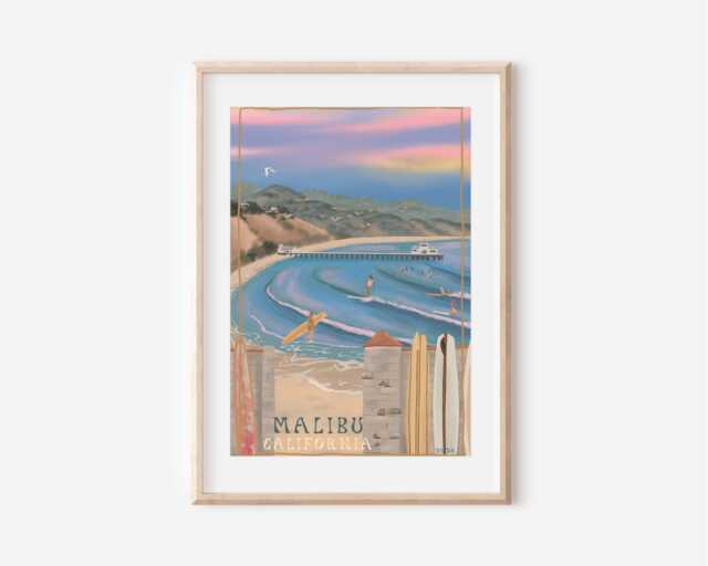 Malibu - California Ocean Boho Surf Poster Longboarding Wall Decor ...