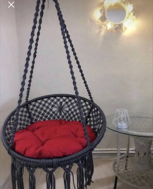 Dark Grey Macrame Hammock, Indoor Boho Natural Childrens Room Hammock Chair, Handmade Baby Swing ...