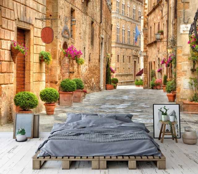 Colourful Street in Pienza Tuscany, Italy Gift, Art Print Photomural ...