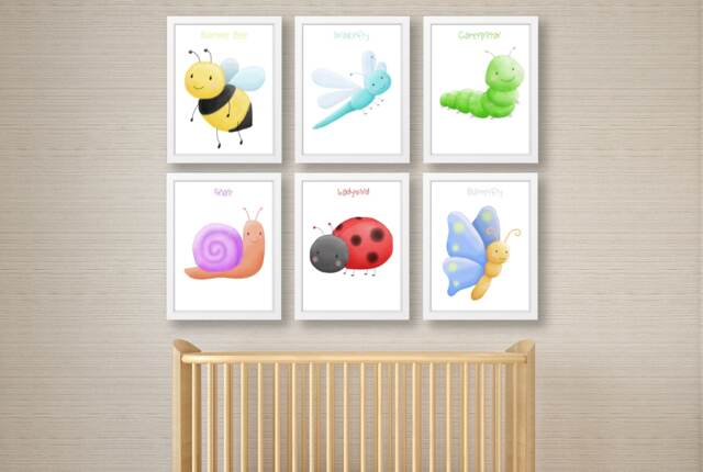 Set Of Nursery Prints , Watercolour Bugs Wall Picture New Baby Print ...