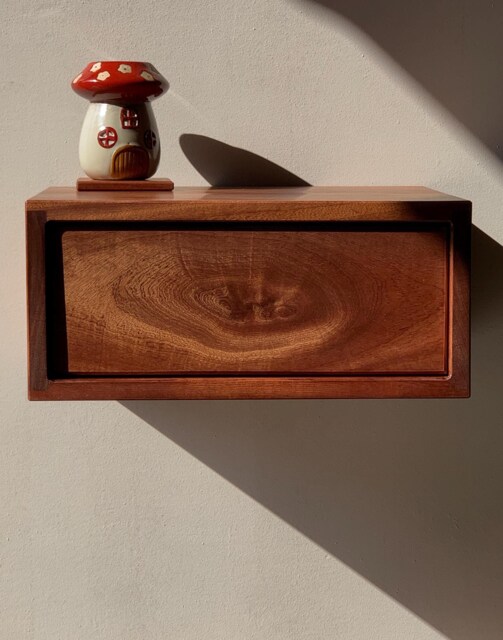 Floating Mid-Century Bedside Table With Closed Cubbie - Solidwood ...