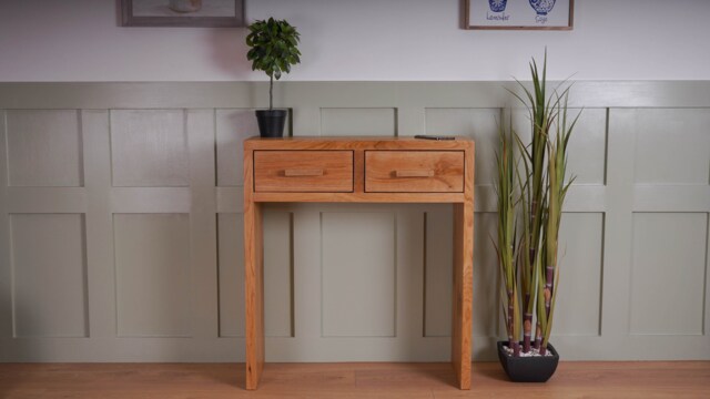 Chunky Solid Oak Console Table With Drawers - Hardwood Side Entrance ...
