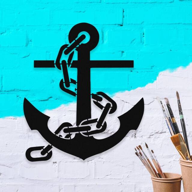 Anchor Metal Wall Decor With Marine Chain, Rustic Hoe House Sign Art ...
