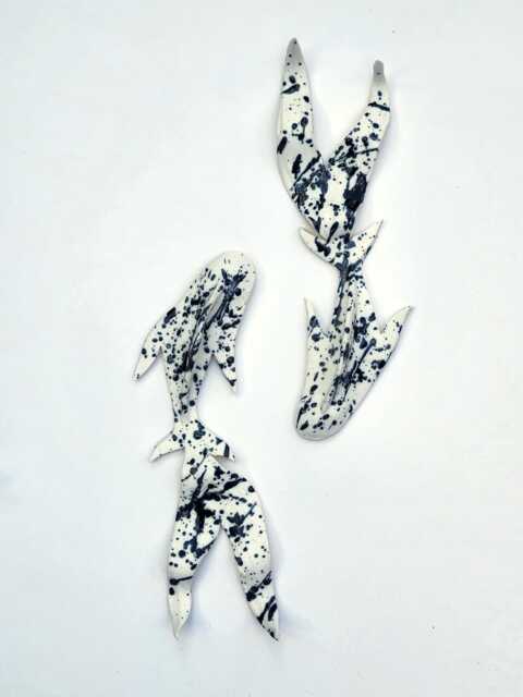 Pair Of Blue & White Handmade Porcelain Fish Koi Carp, Wall Art, Home ...