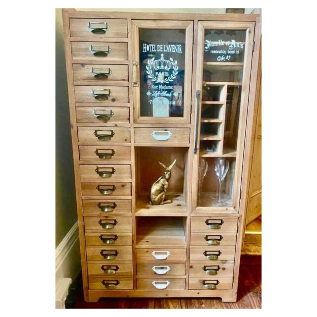 Tall Slim Rustic Wood Multi Compartment Storage Display Cabinet-Multi ...