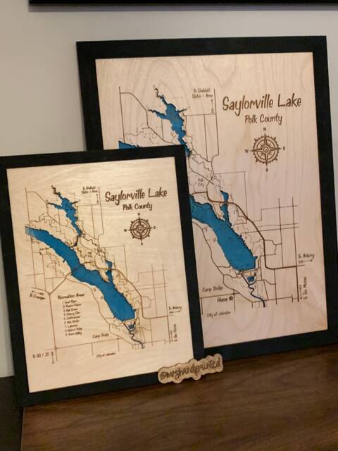 Laser Cut Engraved Wood Lake Map - Saylorville Des Moines Iowa Frame ...