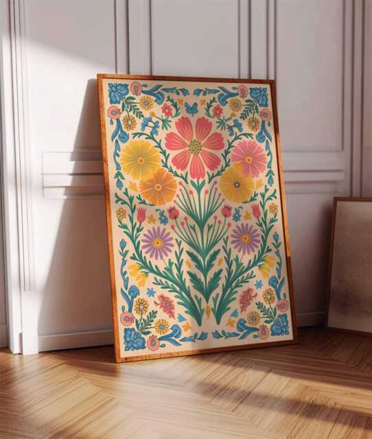 Vintage Mexican Poster, Prints, Decor, Traditional Latin Floral Print ...