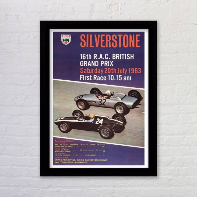 Framed Silverstone British Grand Prix 1963 Reproduction Poster Print ...