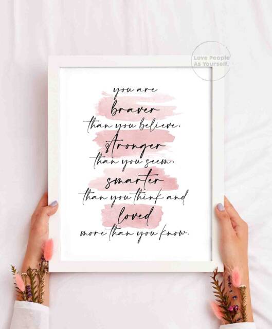 You Are Braver Print, Typography Wall Art, Framed Posters, Nursery ...