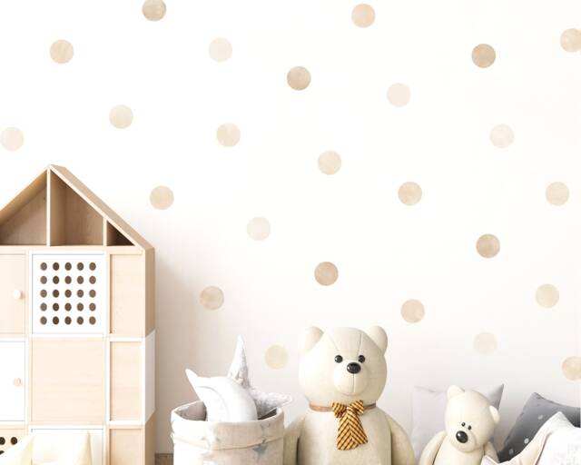 Pack Of 40 Beige Neutral Watercolour Polka Dot Wall Stickers, Off-White ...