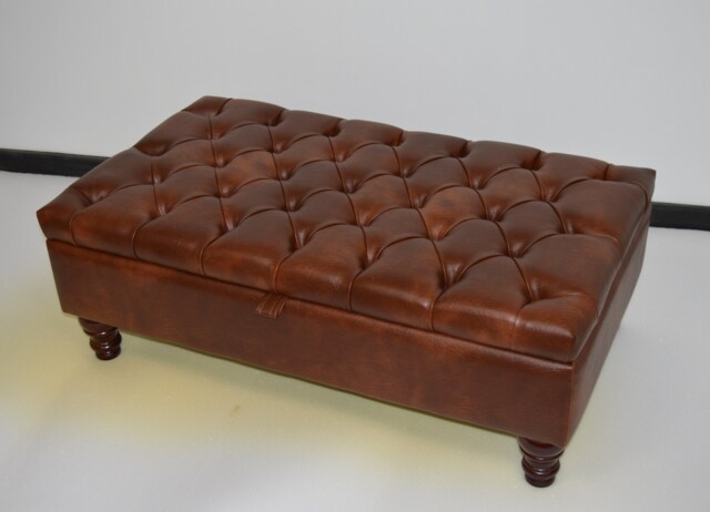 Chesterfield Deep Buttoned Footstool With Storage in Premium Chestnut ...