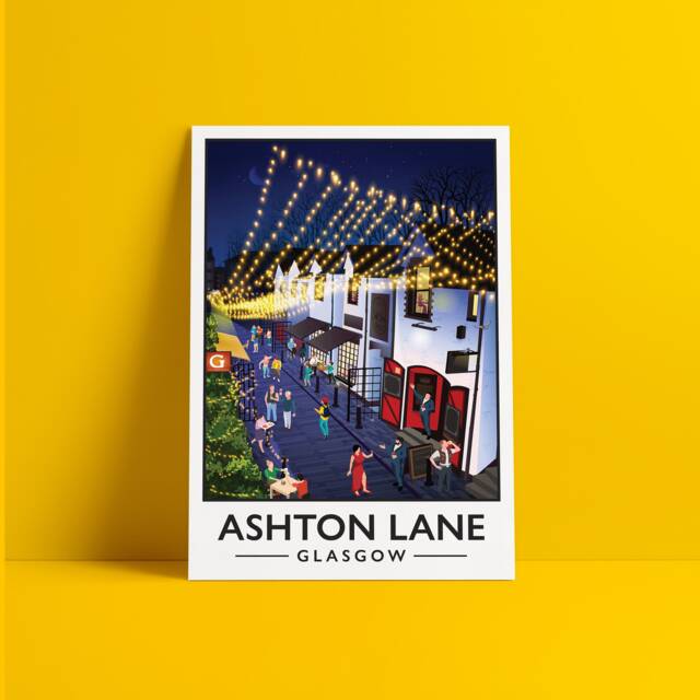 Ashton Lane Print - Glasgow West End Poster Busy Street Illustration ...