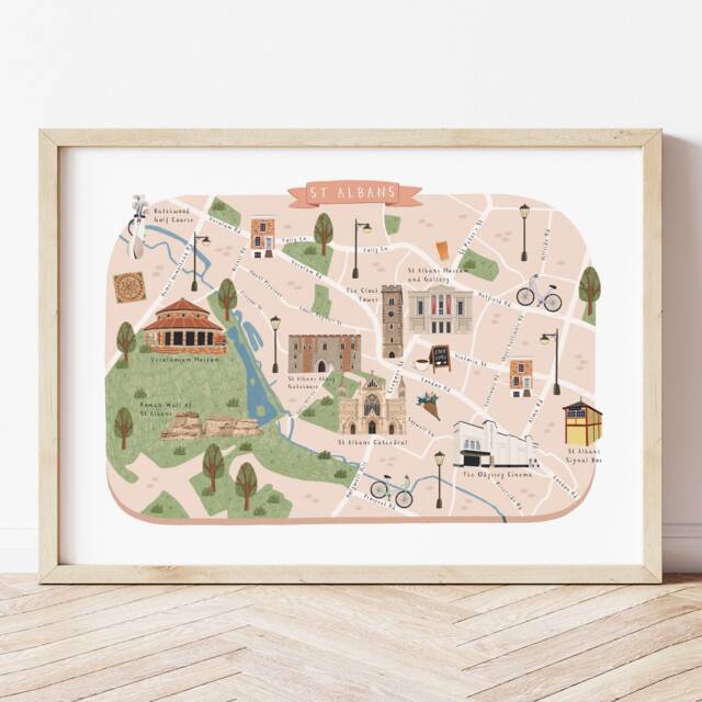 st Albans Map, Illustrated Map Of Albans, Poster, Print, Art ...