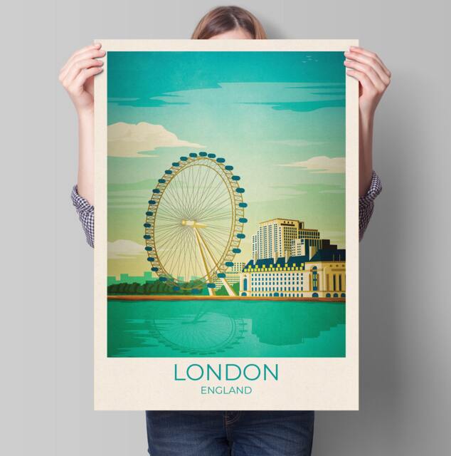 London Eye Travel Poster, Retro Print, Skyline Minimalist Travel Poster ...
