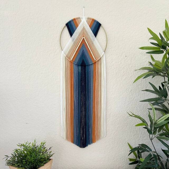 Orange & Blue Retro Wall Hanging, Macrame Hangings, Decor, 70's Art, Boho Tapestry, Handmade ...