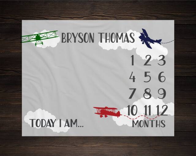 Airplane Milestone Blanket Monthly Growth Tracker Aircraft Soft Fleece ...