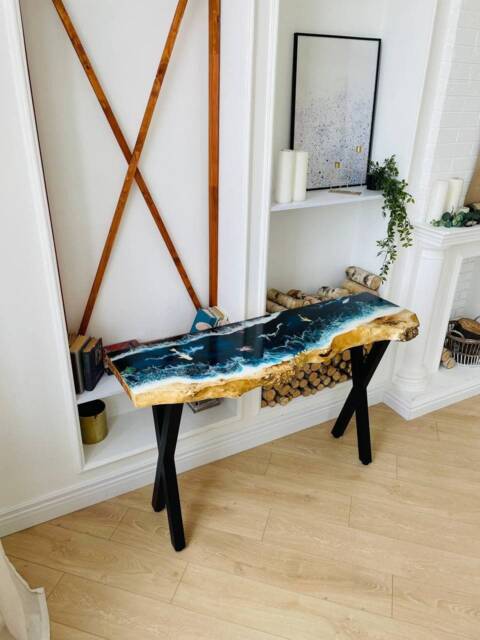Epoxy Entryway Table Ocean Console Live Edge Entry Table, Resin Hallway ...
