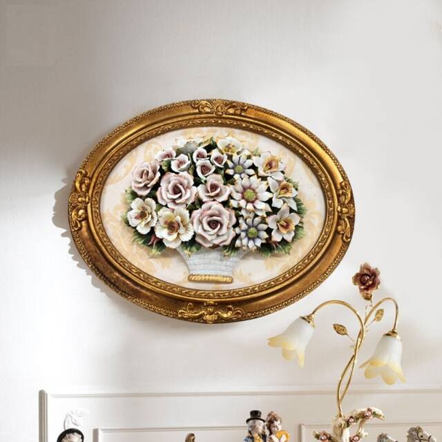 Handmade Capodimonte Style Porcelain Flower Bouquet in Oval Frame Wall ...