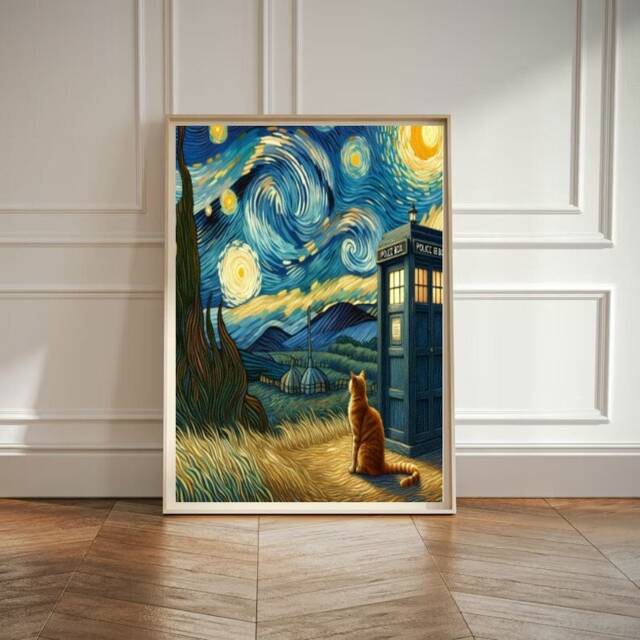 Van Gogh With Tardis Starry Night Print, Van Goth Poster - , Van Wall ...