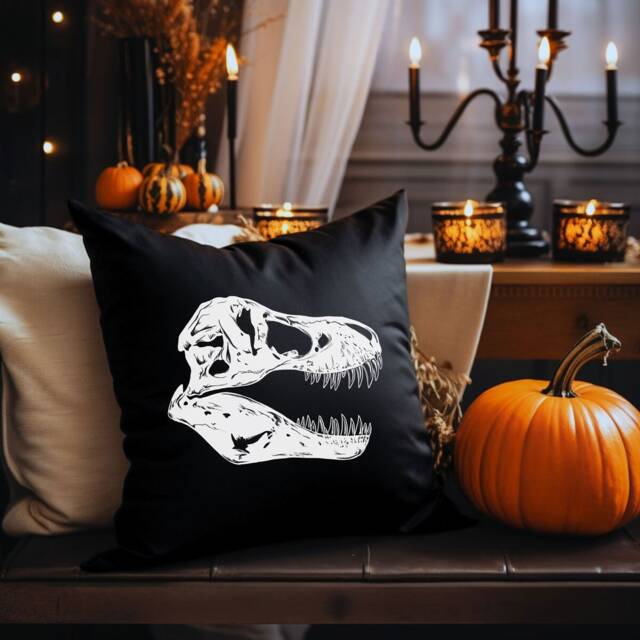 T-Rex Dinosaur Skull Gothic Gift Cushion Cover - Decor Housewarming Add ...