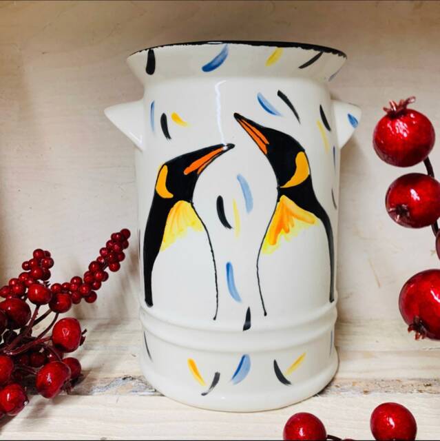 Emperor Penguin, Milk Churn, Hand Painted, Ceramic, Utensil Holder ...