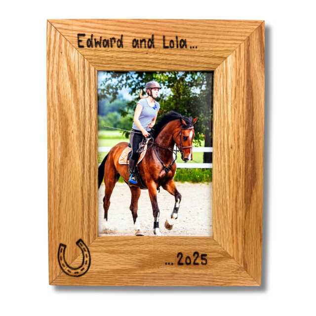 "Horse Photo Frame - Hoofing Around Personalised Solid Oak Wooden ...