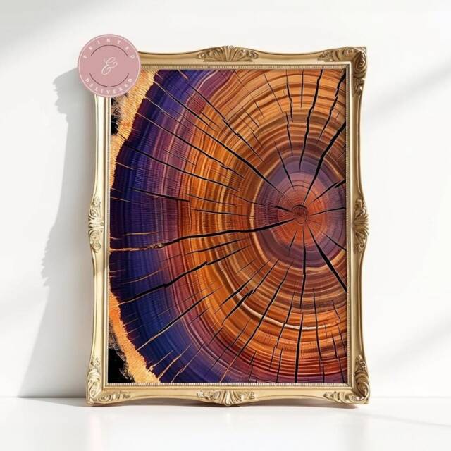 Tree Ring Framed Wall Art Abstract Colorful Decor Minimalist Home ...