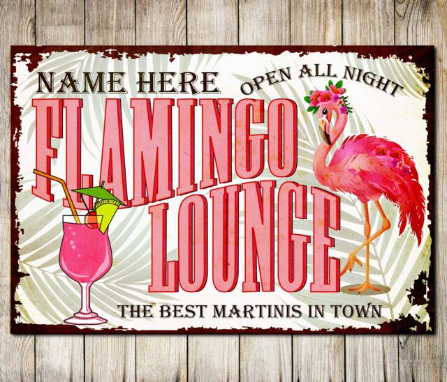 Personalised Flamingo Bar Lounge Cocktail Customised Wall Art Decor ...