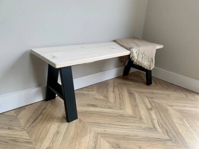 Reclaimed White Wood Bench With Steel A Frame Legs by Etsy | ufurnish.com