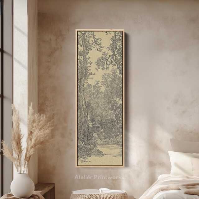Vintage Pencil Drawing Wall Art Long Narrow Vertical Large Canvas Decor ...