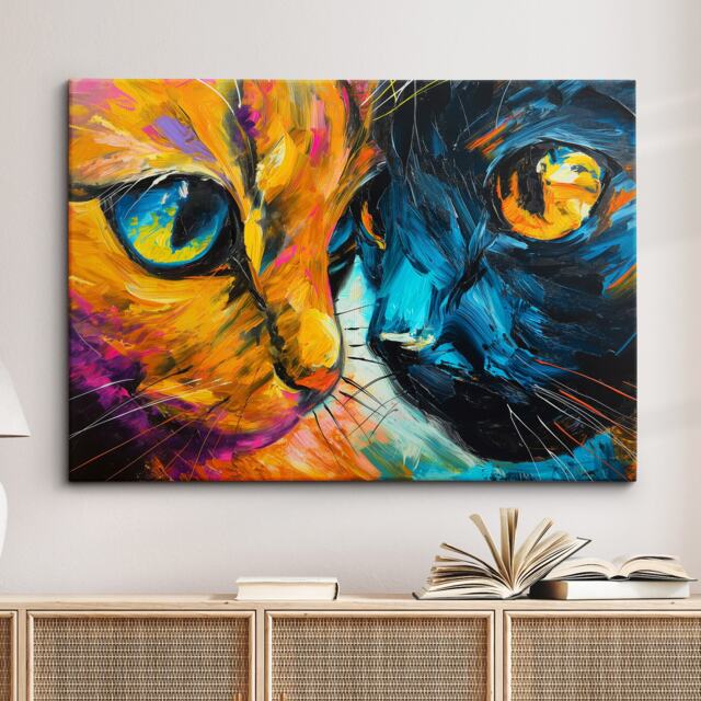 Cat Vs Pet Abstract Modern Painting Wall Art, Framed Canvas Poster ...