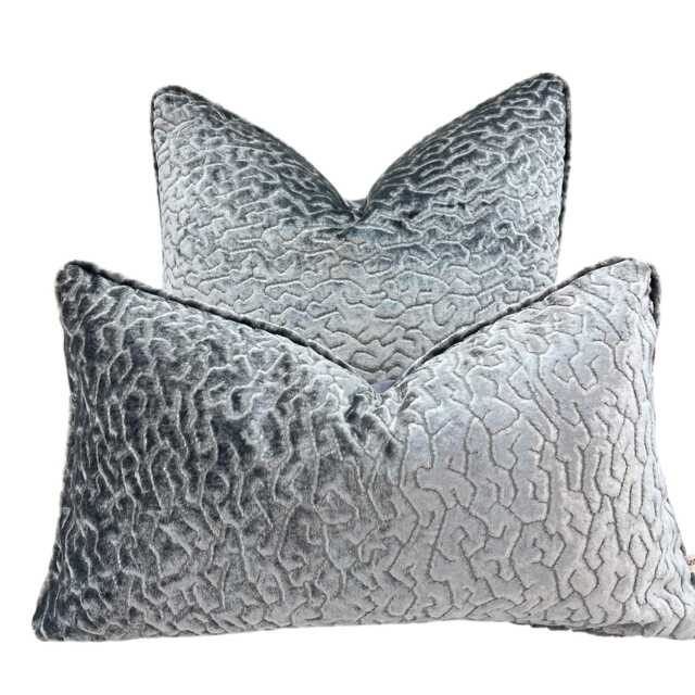 Zinc Luxury Designer Labyrinth Grey Cut Velvet Cushion Pillow Throw ...