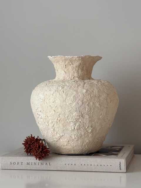 Beige Textured Vessel - Wabi Sabi Paper Clay Vase Organic Handmade ...