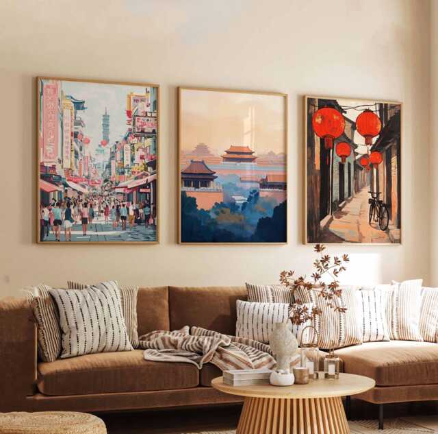 Set Of 3 Beijing Posters, China Travel Wall Art, Chinese Architecture ...