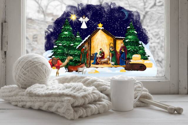 Christmas Window Sticker, Nativity Scene Double-Sided Reusable Sticker ...