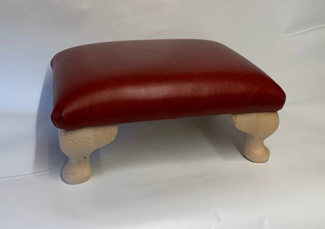Mini Leather Footstool - Crimson Semi Aniline Small Pouffe Under Desk ...