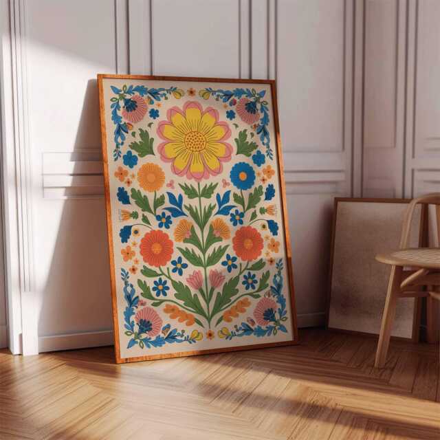 Vintage Mexican Poster, Prints, Decor, Traditional Latin Floral Print ...