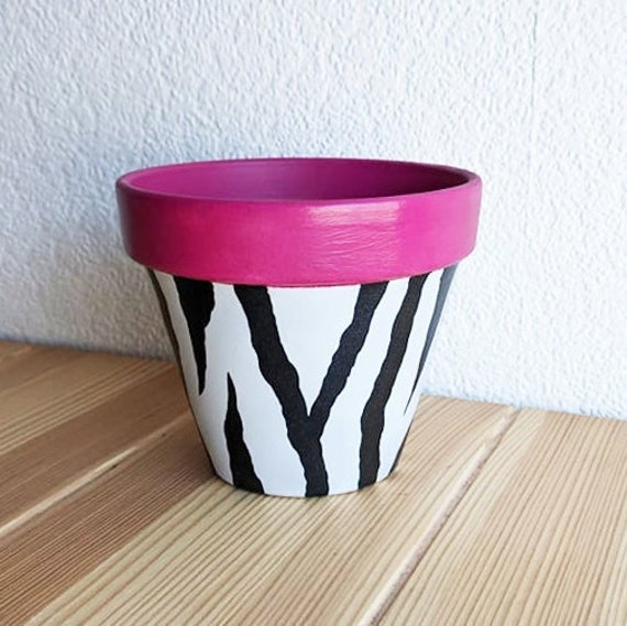 Zebra Print Indoor Plant Pot With Pink/Blue Rim by Etsy | ufurnish.com