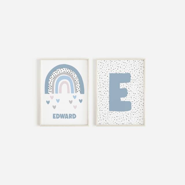 Personalised Initial Rainbow Print Set Of 2, Nursery Wall Art, Decor ...