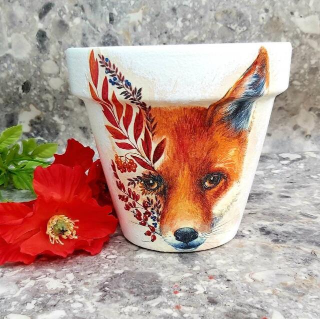 Fox Plant Pot, 17cm, Large Decoupaged Planter, Flower Gift, Christmas ...