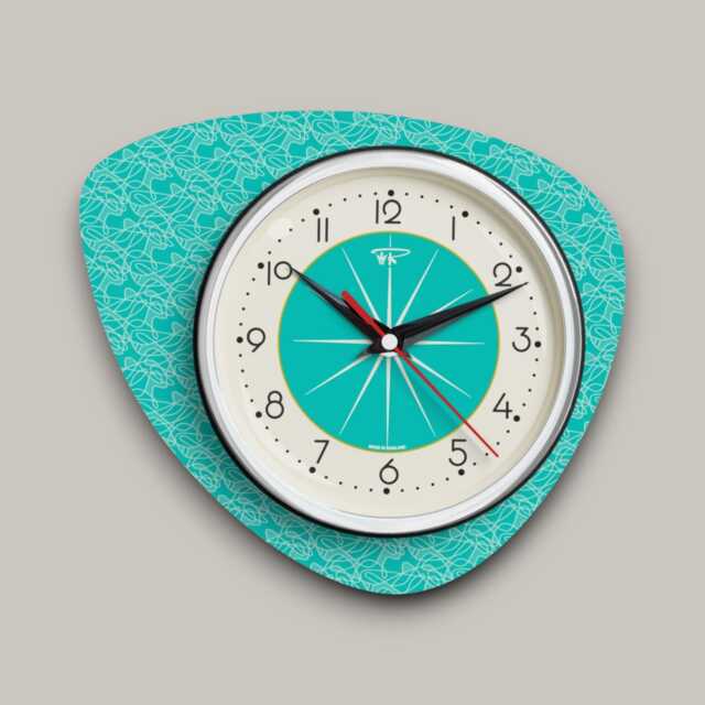 Handmade Turquoise Royalexe Laminate Wall Clock Mid-Century Atomic ...