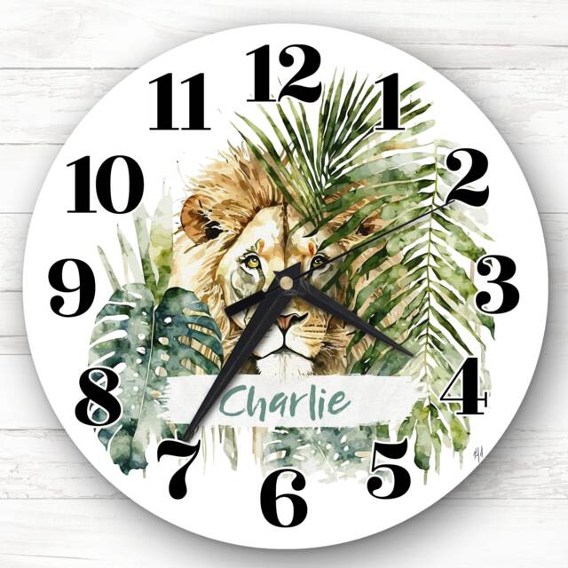 Lion Jungle Wild Green Leaves Personalised Gift Clock by Etsy ...